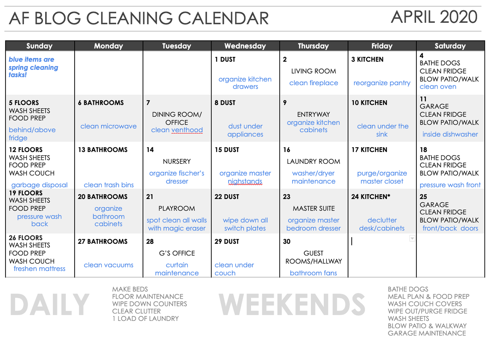 april cleaning calendar + giveaway! – Amanda Fontenot – The Blog