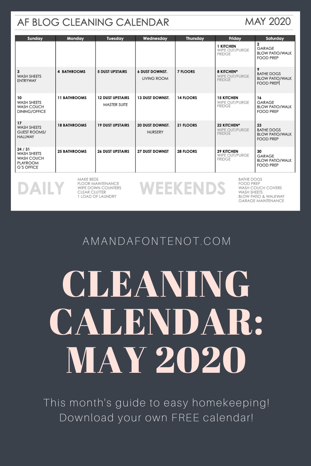 cleaning calendar: may 2020. – Amanda Fontenot – The Blog